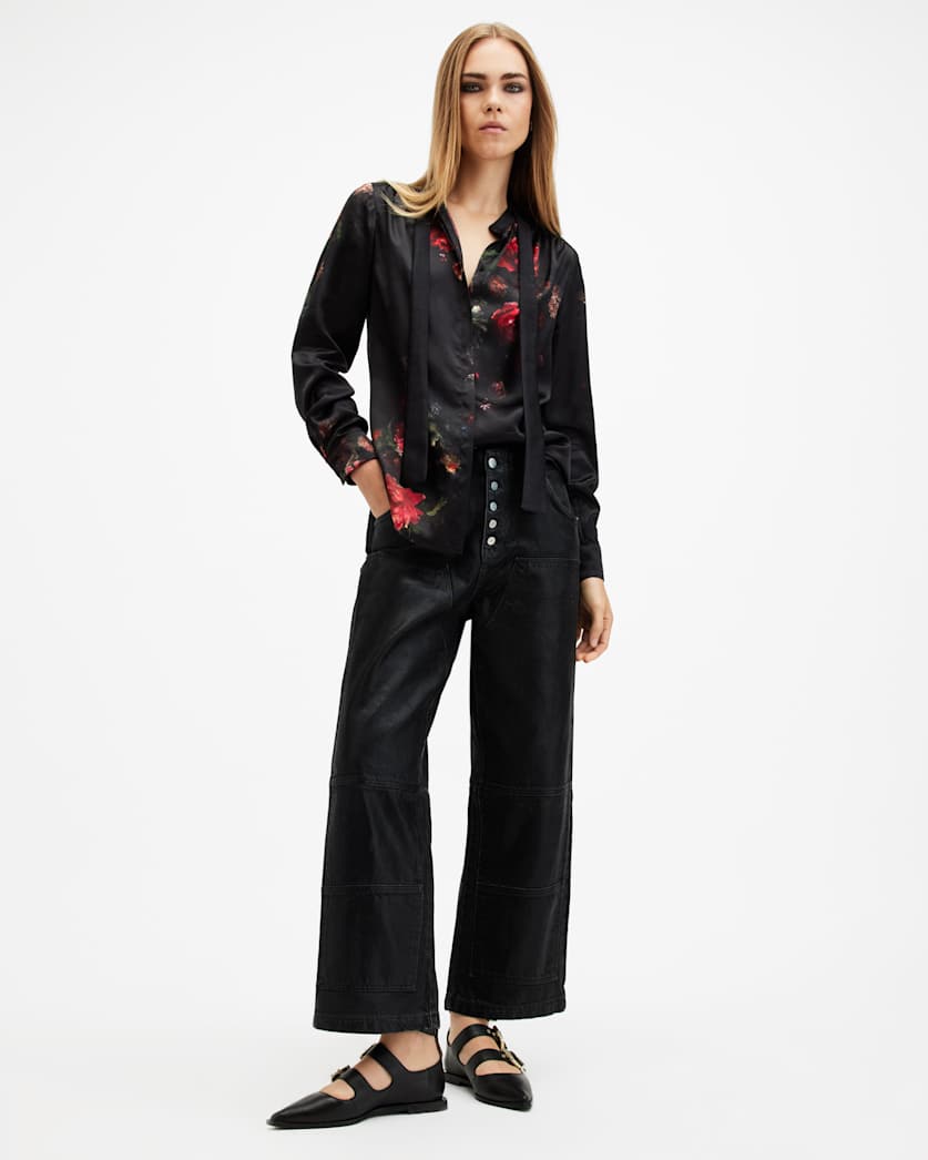 Toni Silk Blend Printed Shirt MORTEM BLACK | ALLSAINTS US